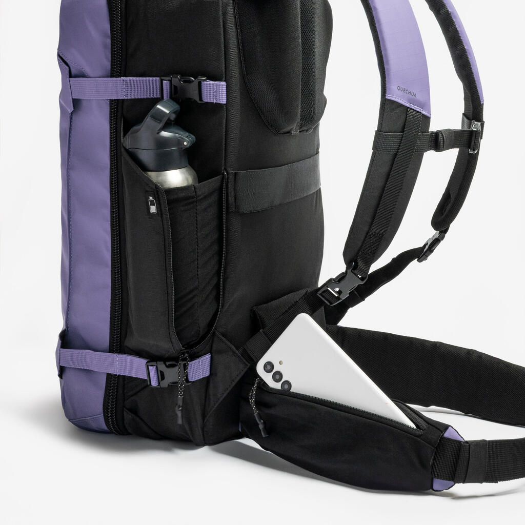 30L Suitcase-Style Opening Travel Backpack - TRAVEL500 - Purple