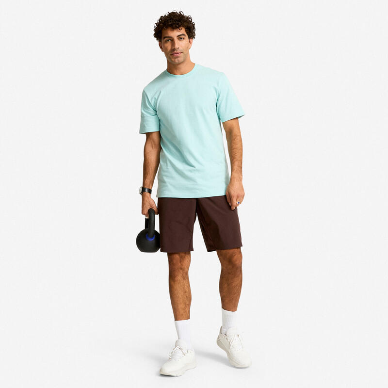 T-shirt fitness homme col rond manches courtes, bleu noir DOMYOS ...