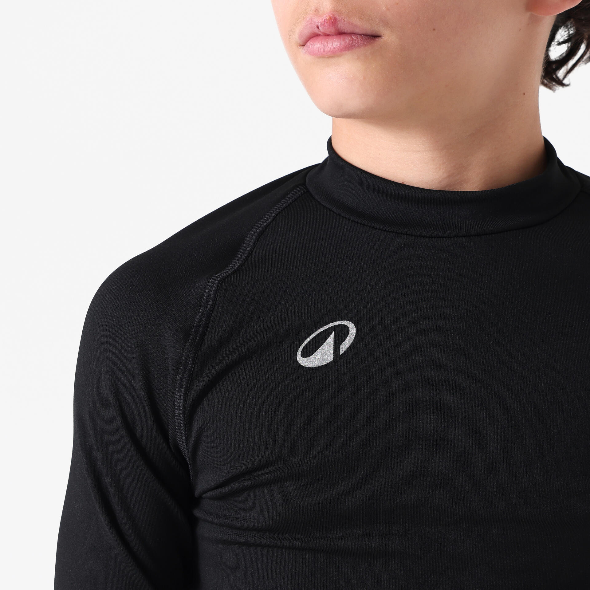 Kids' Long-Sleeved Thermal Football Base Layer Top Keepconfort 100 - Black