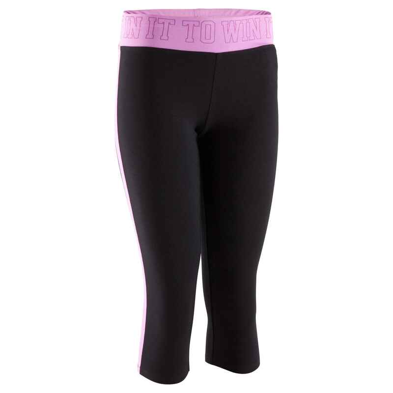 Women's Fitness Cropped Bottoms with Print Waistband - Black/Pink ...