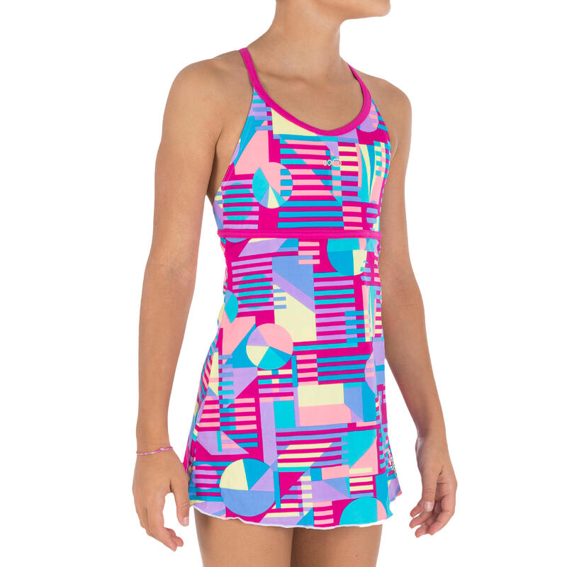 Riana Dress Girls One Piece Swimsuit Lum Blue Nabaiji Decathlon