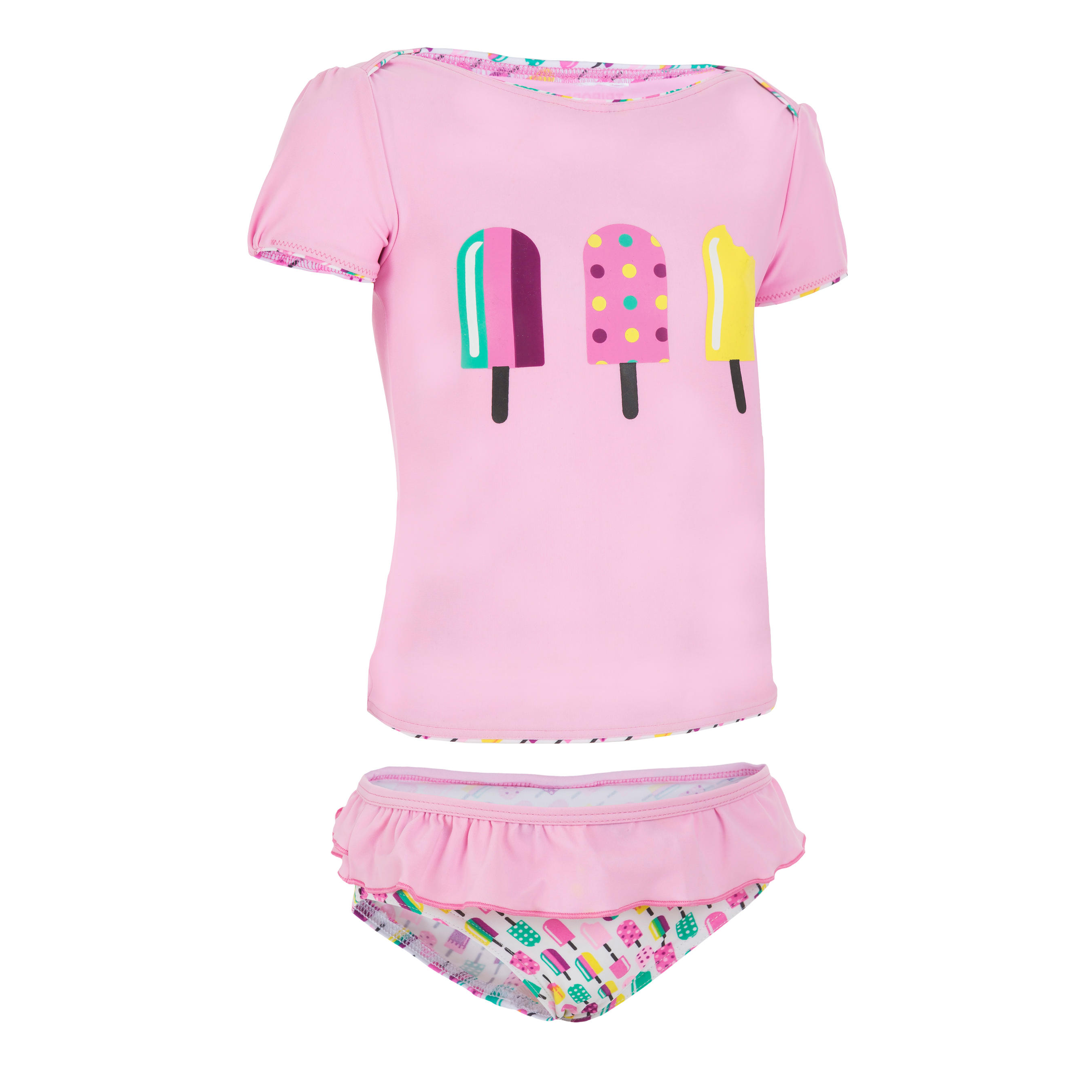 2 Piece Tankini Short Sleeves And Briefs With Ruffle Detail - Cream ...