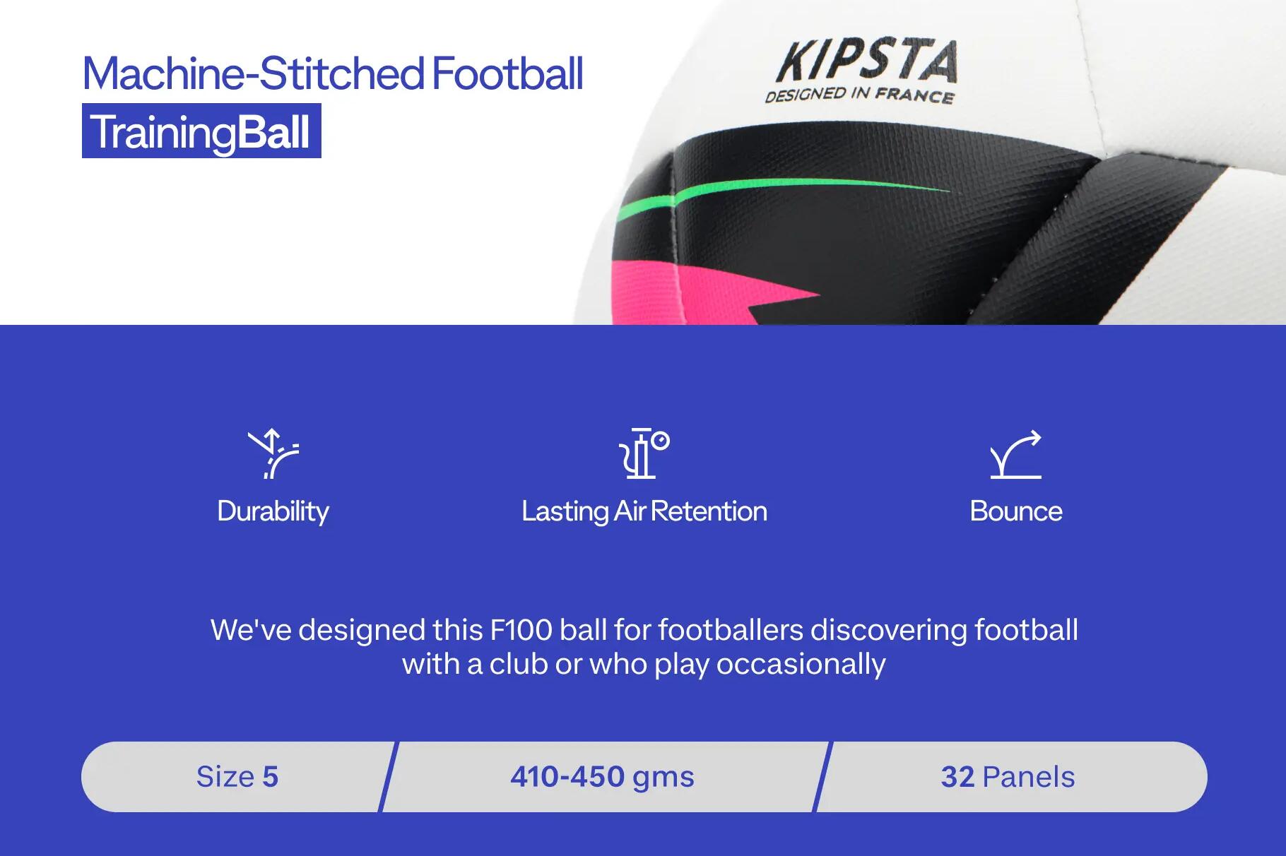 Size 5 Machine-Stitched Football Training Ball - White