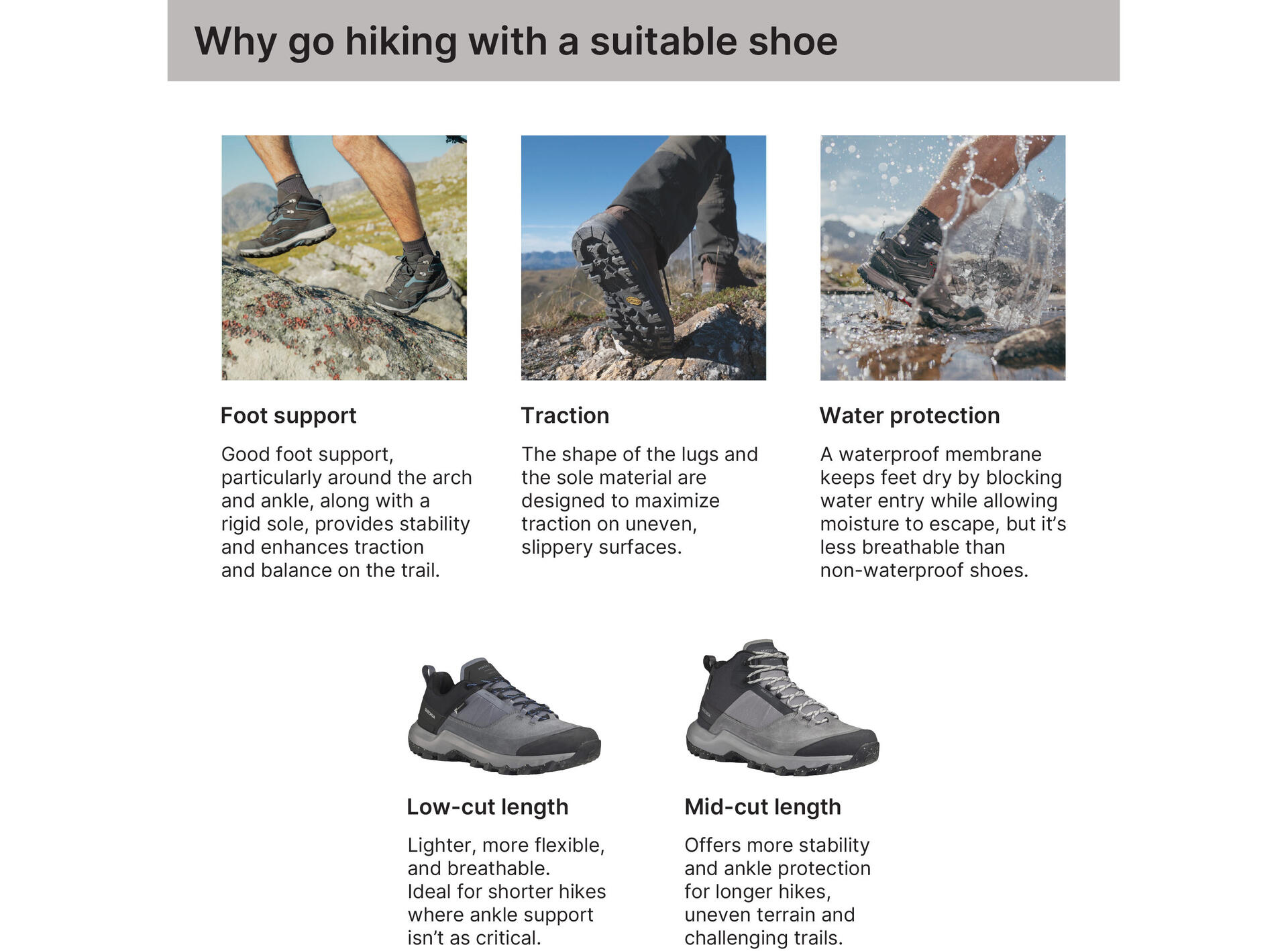 Men's mountain hiking shoes - MH100 - Grey